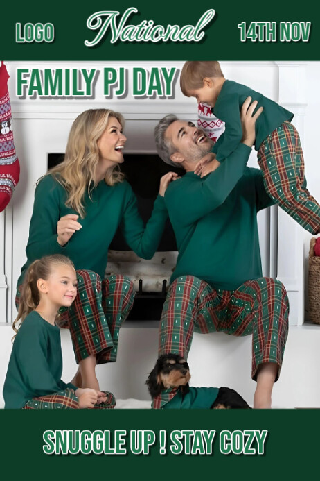 Green Joyful National Family Pj Day Poster Template | PosterMyWall