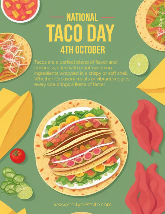 Green Joyful National Taco Day Flyer (us Letter) Template | PosterMyWall