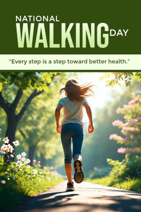 Green Joyful National Walking Day Poster Template | PosterMyWall