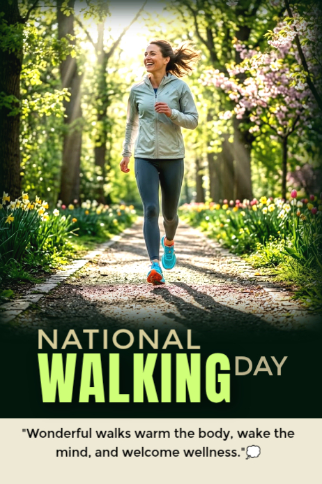 Green Joyful National Walking Day Poster Template | PosterMyWall