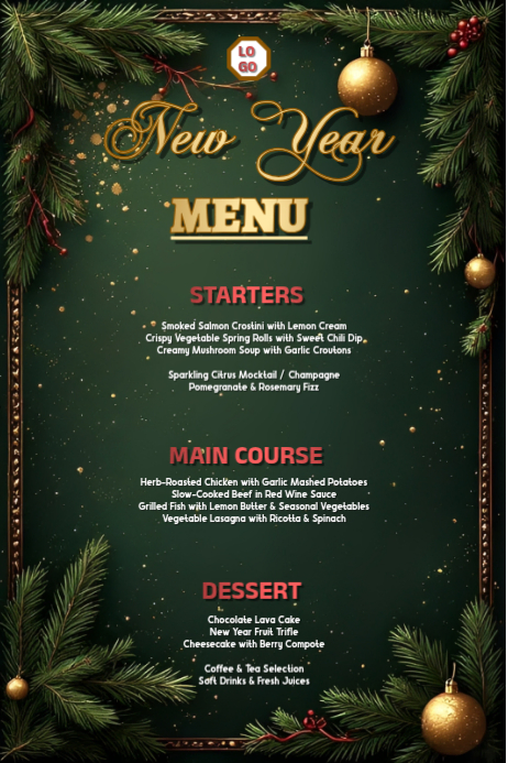 Plantilla de Green Joyful New Year Menu Poster Template Poster ...