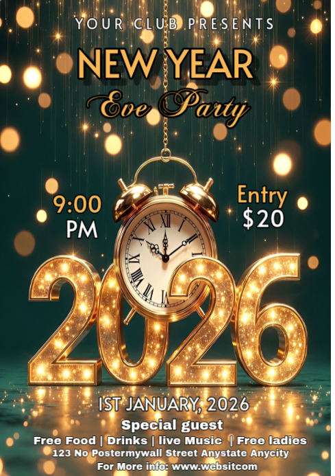 Plantilla de Green Joyful New Year Party A4 | PosterMyWall