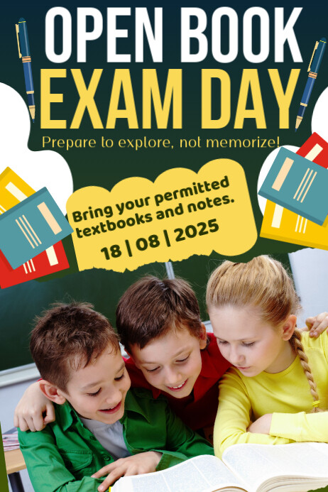 Green Joyful Open Book Exam Day Poster Template | PosterMyWall