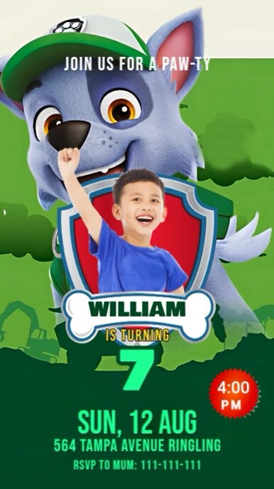 Green Joyful Paw Patrol Birthday Digital Disp Template | PosterMyWall