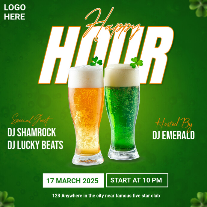 Green Joyful Saint Patrick's Happy Hours Instagram Post Template ...