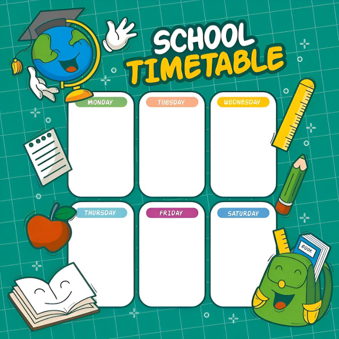 Copy of Green Joyful School Timetable Square (1:1) | PosterMyWall