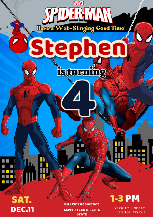 Modèle Green Joyful Spider Man Birthday A4 | PosterMyWall