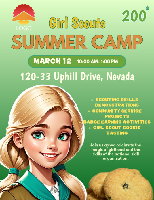 Green Joyful Summer Camp Invitation Flyer Poster Banner Join Scouts ...