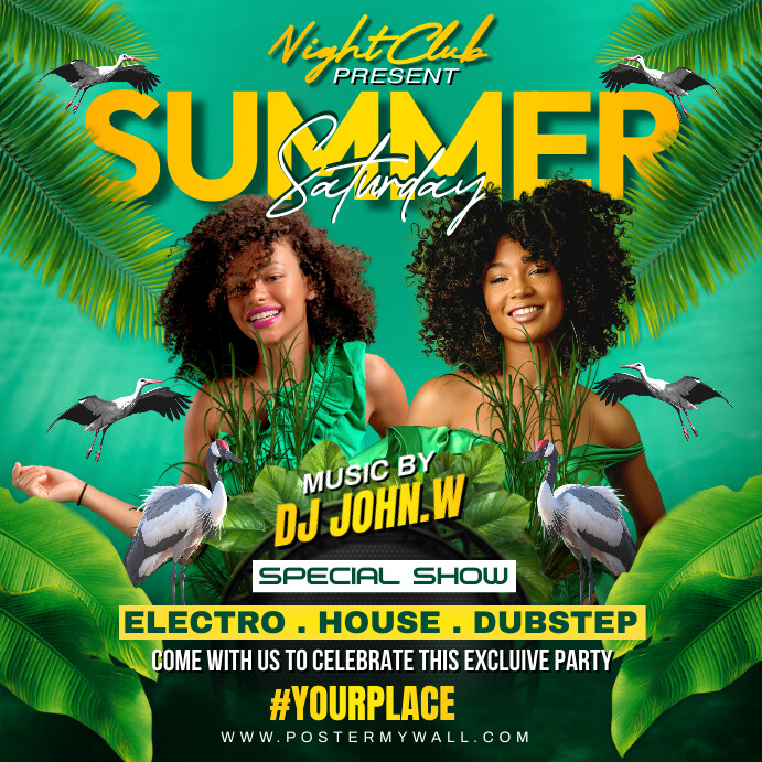Green Joyful Summer Saturday Party Square (1: Template | PosterMyWall