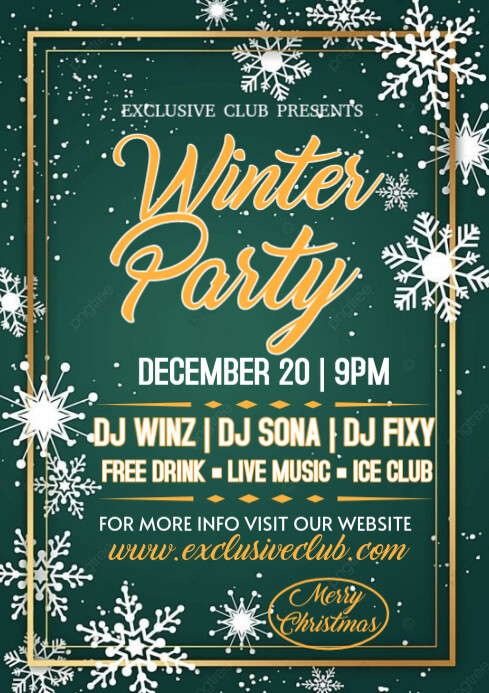 Green Joyful Winter Party Event Flyer A4 Template | PosterMyWall