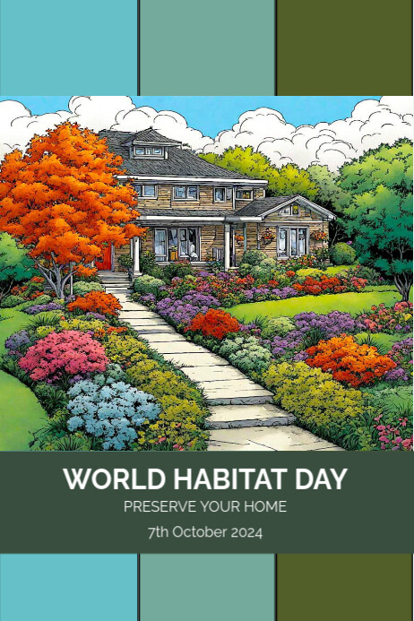 Green Joyful World Habitat Day Poster Template | PosterMyWall