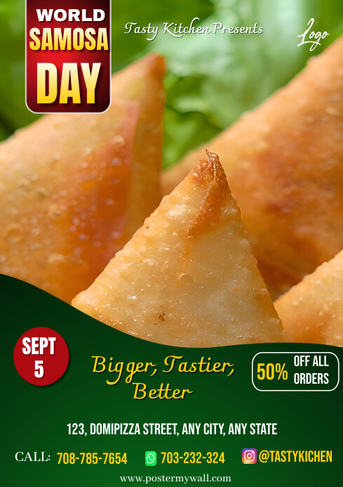 Copy of Green Joyful World Samosa Day Discount Flyer | PosterMyWall