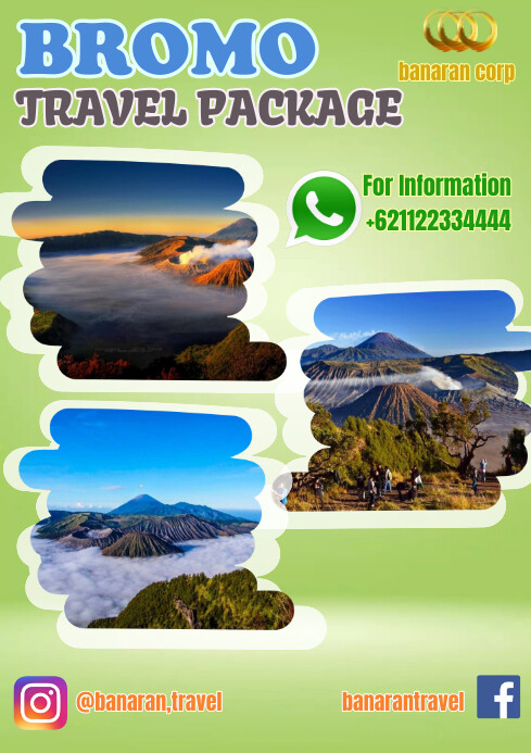 Plantilla de Green Kolase Bromo Travel Package A4 | PosterMyWall