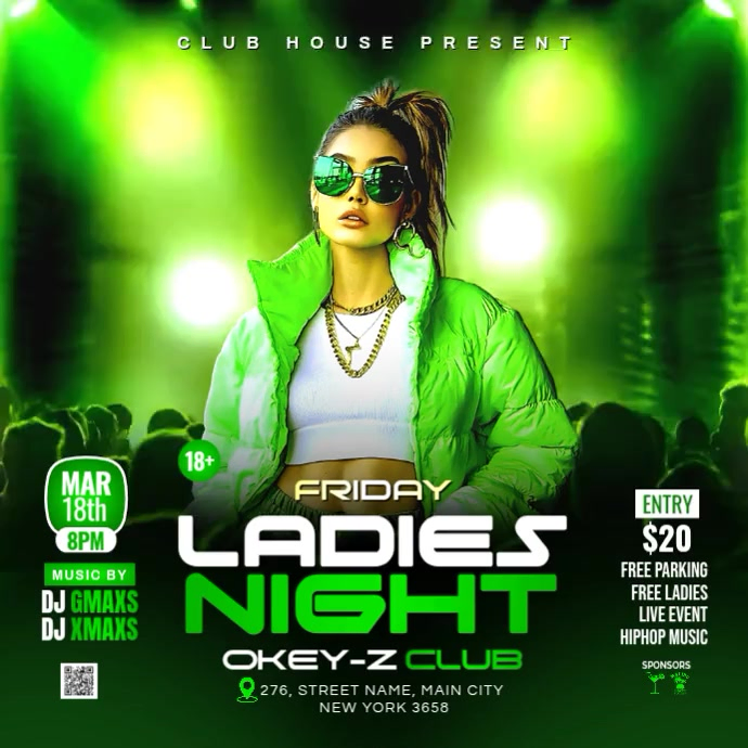 Green Ladies Night Club Party Instagram Post Video Template | PosterMyWall