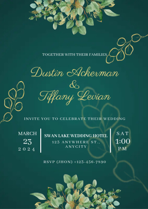 Plantilla de Green Leaf Wedding Invitation | PosterMyWall