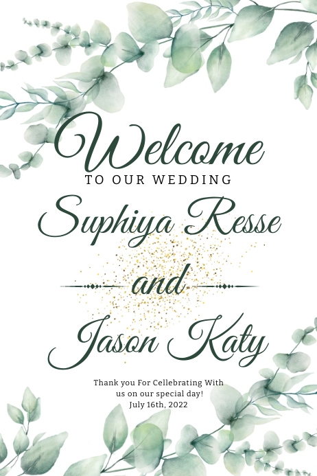 Copy of Green leaf Wedding Welcome Sign | PosterMyWall