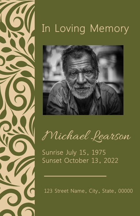 Green leave Funeral Program Template | PosterMyWall