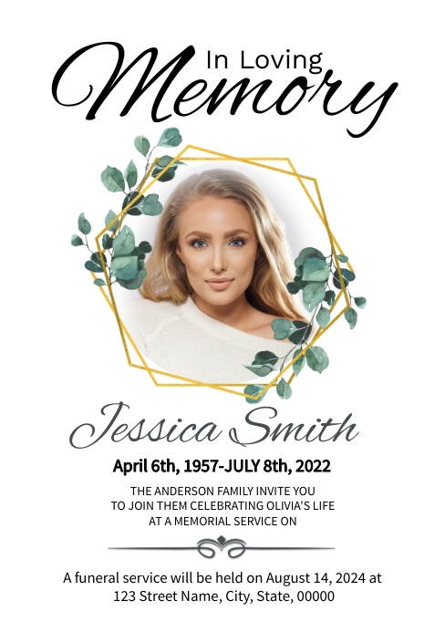 Green leave Funeral Template | PosterMyWall