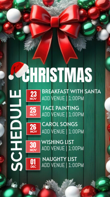 Green List-based Christmas Event Schedule Instagram Story Template ...