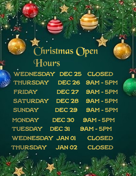 Green List-based Christmas Open Hours Flyer (us Letter) Template ...