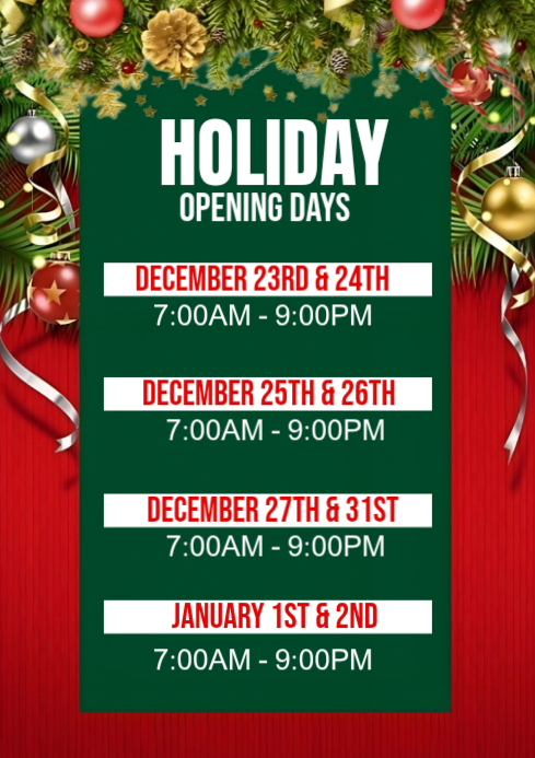 Green List-based Holiday Opening Days A4 Template | PosterMyWall