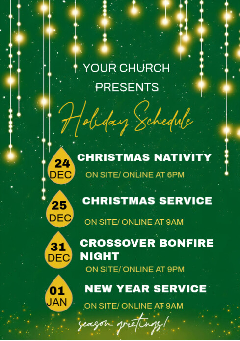 Green List-based Holiday Schedule Design A4 Template | PosterMyWall