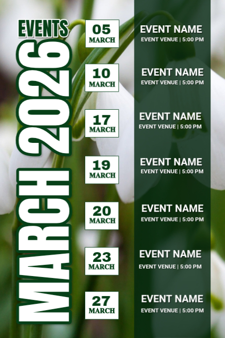 Green List-based March 2026 Calendar Poster Template | PosterMyWall
