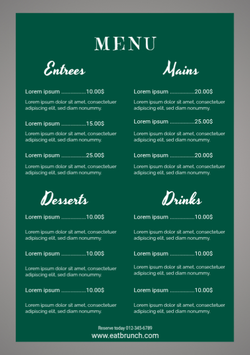 Green List-based Menu A3 A3 Template | PosterMyWall