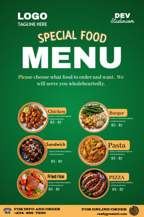 Green List-based Restaurant Menu Poster Template | PosterMyWall