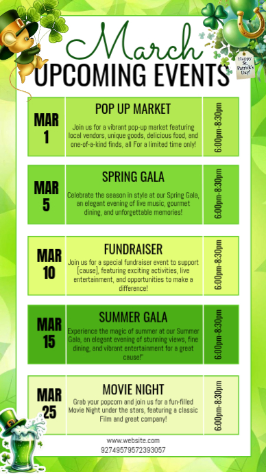 Copy of Green march Upcoming Events list Instagram Story | PosterMyWall