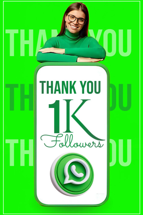 Green Maximalist 1k Whatsapp Followers Poster Template | PosterMyWall