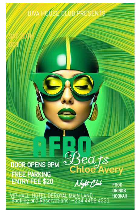 Green Maximalist Afro Beats Club Party Poster Template | PosterMyWall