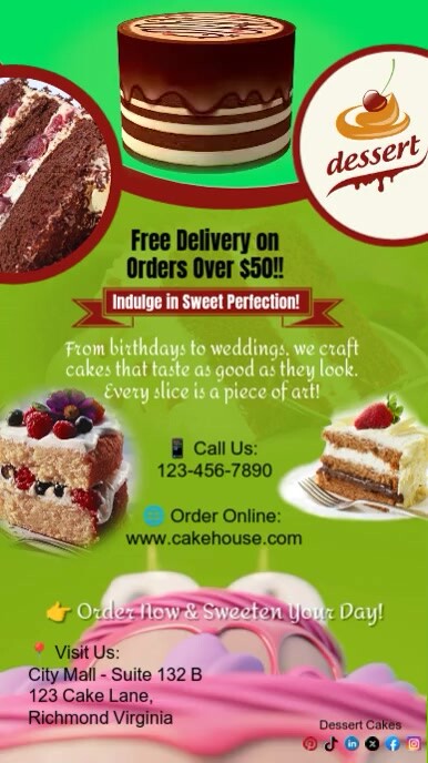 Green Maximalist Baking, Pastries & Cake Reels Instagram Reel Template ...