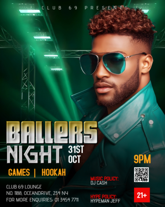 Copy of Green Maximalist Ballers Night Instagram Portrait | PosterMyWall