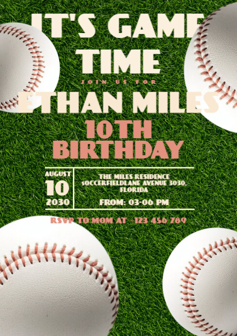 Copy of Green Maximalist baseball Field Party Invitation For Birthday ...