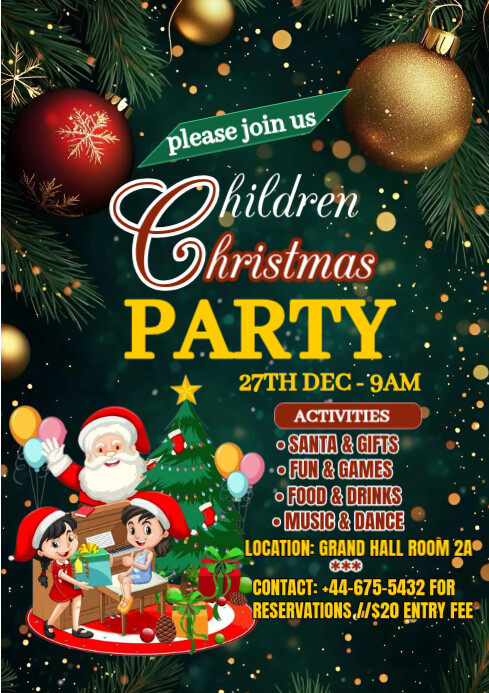 Green Maximalist Children Christmas Party Flyer A2 Template | PosterMyWall