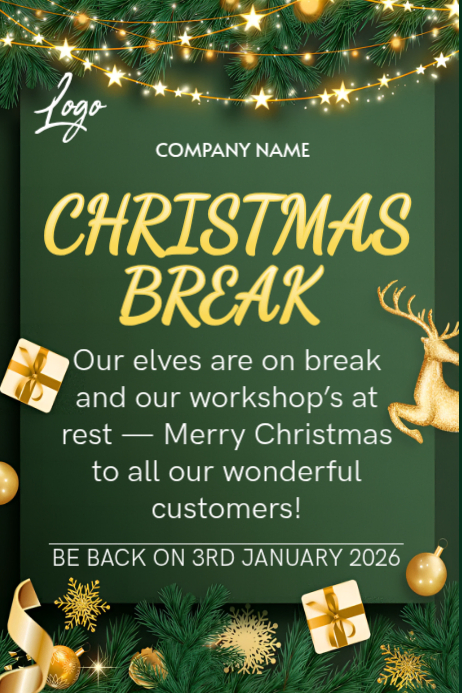 Green Maximalist Christmas Break Notice Poster Template | PosterMyWall