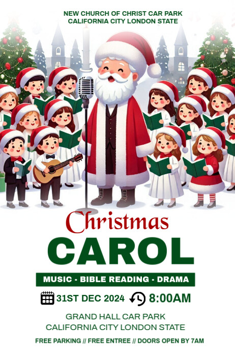 Green Maximalist Christmas Carol Service Invitation Template Poster ...