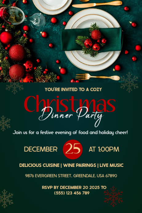 Plantilla de Green Maximalist Christmas Dinner Invitation Template ...