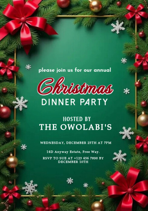 Green Maximalist Christmas Dinner Party A4 Template | PosterMyWall