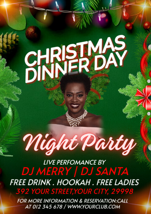 Green Maximalist Christmas Dinner Party Event A4 Template | PosterMyWall