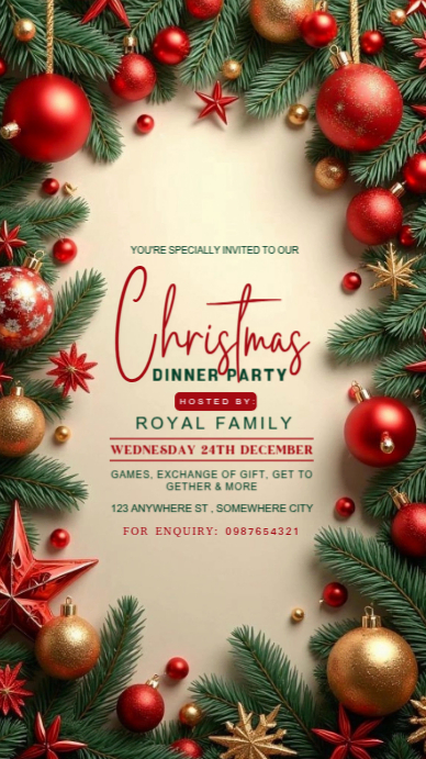 Green Maximalist Christmas Dinner Party Invitation Whatsapp Status ...