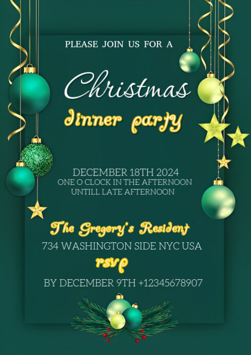 Green Maximalist Christmas Dinner Party Template Design A3 | PosterMyWall