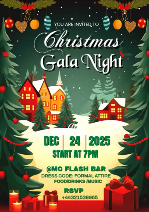 Green Maximalist Christmas Gala Night A4 Template | PosterMyWall