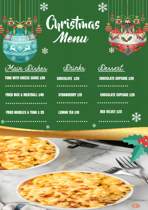 Green Maximalist Christmas Menu A4 Template | PosterMyWall
