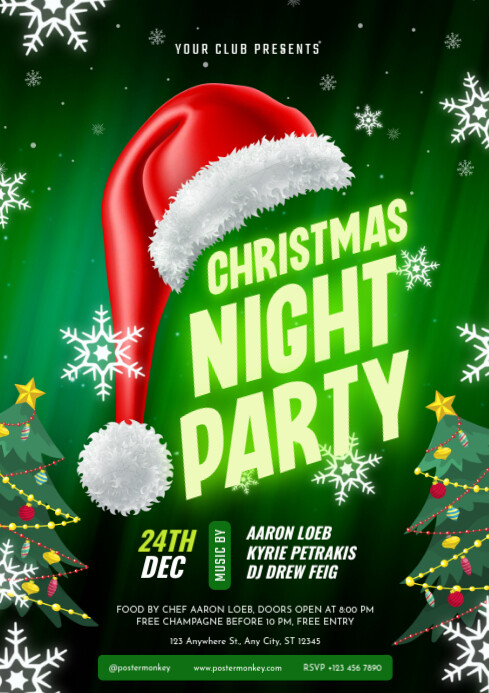 Green Maximalist Christmas Night Party A4 Template | PosterMyWall