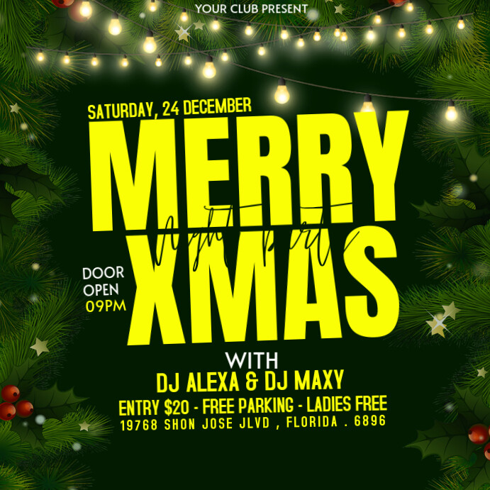 Green Maximalist Christmas Night Party Instagram Post Template | PosterMyWall