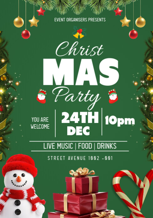 Plantilla de Green Maximalist Christmas Party Flyer A3 | PosterMyWall