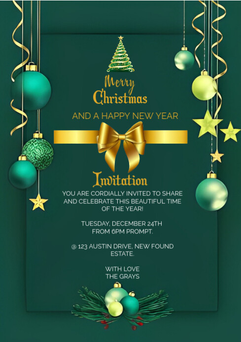 Green Maximalist Christmas Party Invitation A4 Template | PosterMyWall