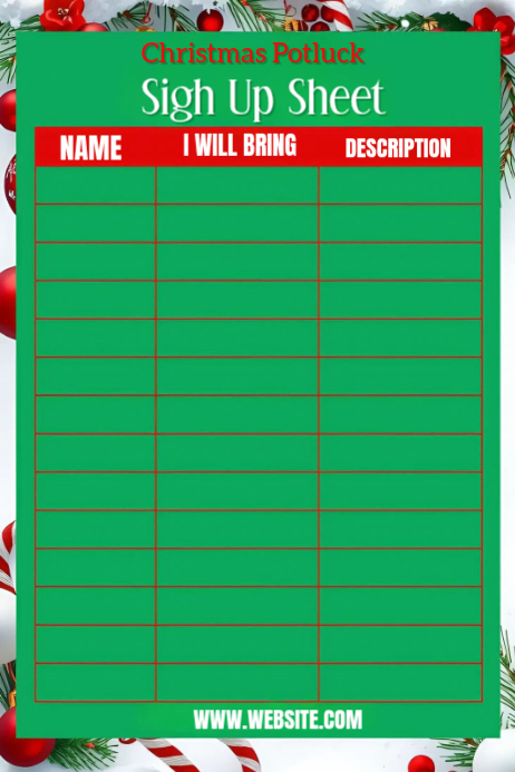 Copy of Green Maximalist Christmas potluck, Sigh Up Sheet Description ...